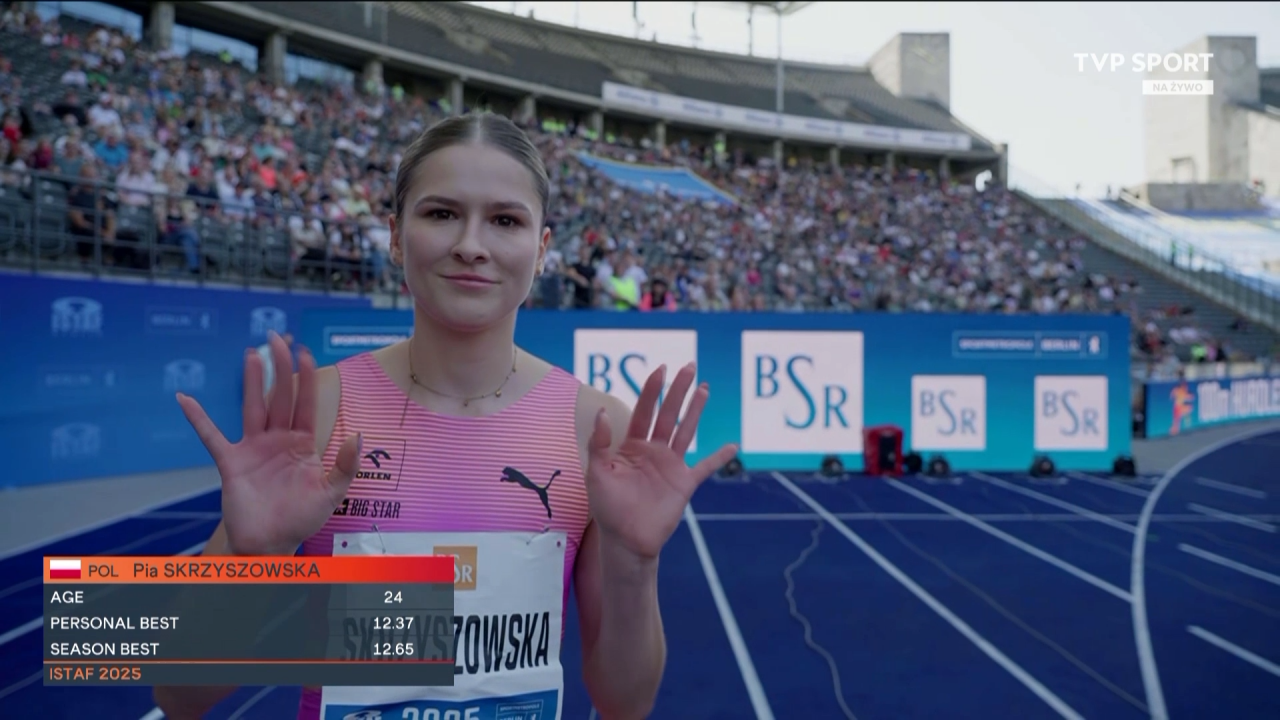 Pia Skrzyszowska na podium w prestiżowym mityngu w Berlinie podczas biegu na 100 m. przez płotki ...